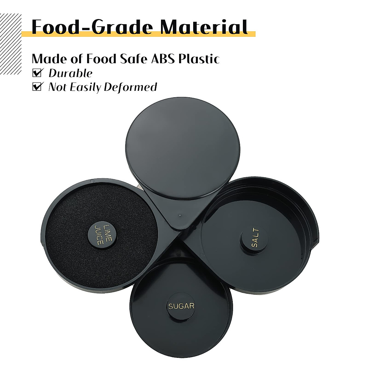 MYFULLY 3 Tier Bar Glass Rimmer Bartender Tool with Sponge Rotating Trays Salt Box Spice Container Salt Sugar Lime Juice Black Plastic Bar Glass Rimmer Great for Cocktails & Margaritas