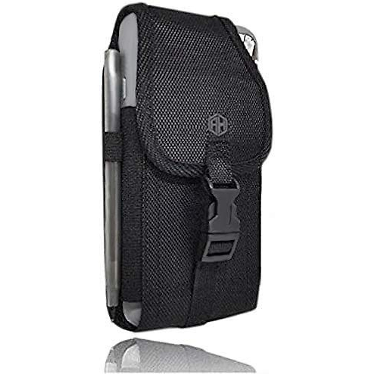 AH Military Grade Cell Phone Carrier Holster Men Cell Phone Belt Holder, for iPhone Holster T Mobile REVVL V, REVVL 6 iPhone 13 Pro Max, 14 Max S20 Plus Nylon Holster Fits Cell Phone w/ Otterbox