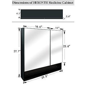 HESONTH Farmhouse Black Metal Framed Surface Mounted Bathroom Medicine Cabinet with Mirror Rectangle Vanity Mirros Cabinet for Wall with Double Doors