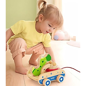 Baby Gift Wooden Toddler Pull Toy, Crocodile Drum Tapping Children's Toy, Baby dragging and Learning to Walk, Rope Traction Rope Crawling for Toddlers Ages 1+
