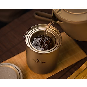 Boundless Voyage 350ml Titanium Double-Walled Tea Cups with Filter Outdoor Camping Portable Tea Maker Coffee Cup Set(Ti3105D-3 cups+tea tin)
