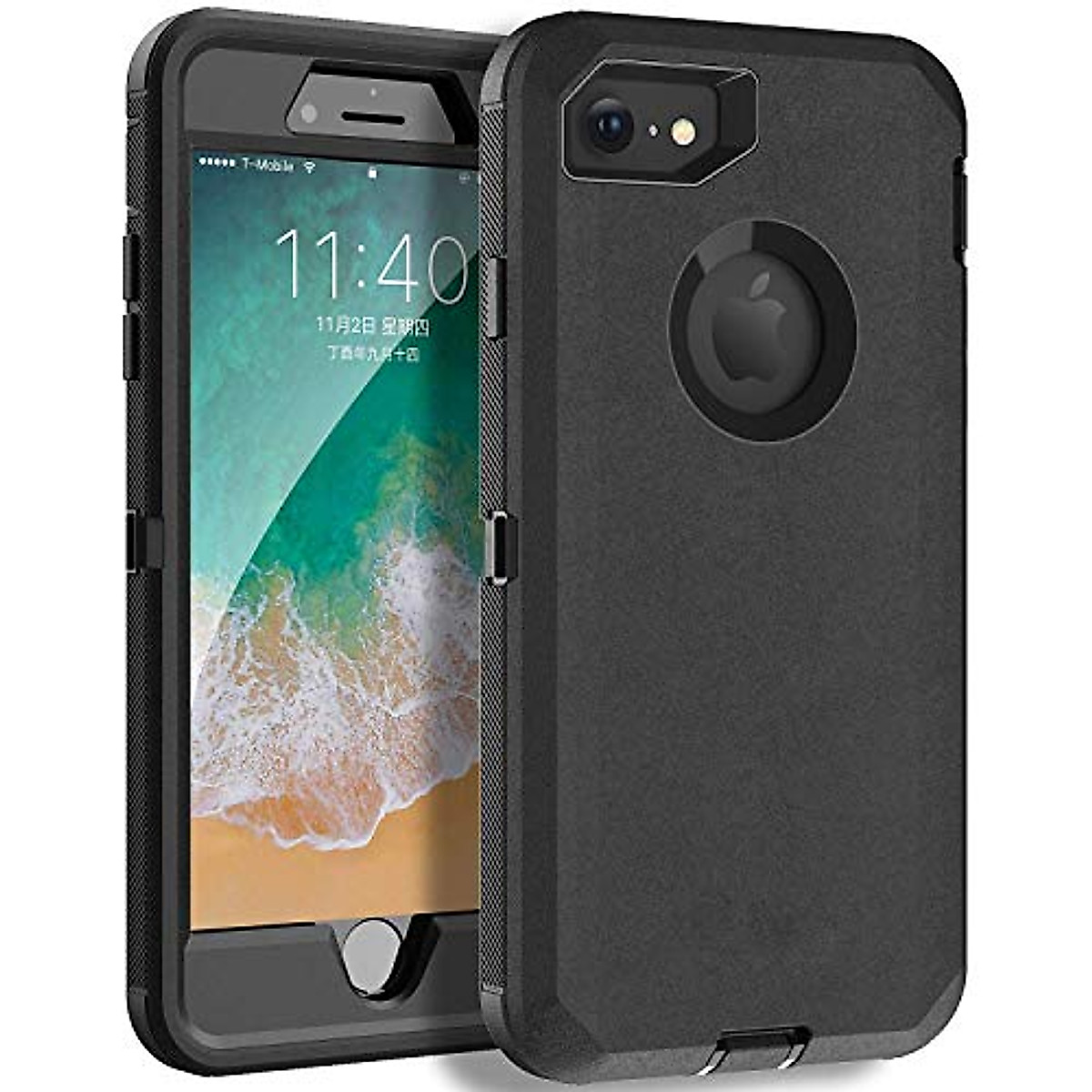 MXX for iPhone 8 Heavy Duty Case with Screen Protector [NO Belt Clip] [3 in 1 Layers Protective] Rugged Rubber Shockproof Protection Cover for Apple iPhone 7 / iPhone 8 - (Black)