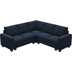 Belffin Velvet Modular Sectional Sofa Convertible Sectional Sofa Couch with Reversible Chaise L Shaped 4 Seater Corner Sofa Couch Blue