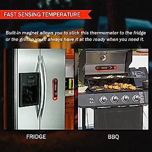 GR Smith - Digital Meat Thermometer - Fast & Precise Food Thermometer with Magnet - Foldable Probe - Grill & Cooking - Outdoor Camping & Kitchen Accessories - Water Resistant - Red