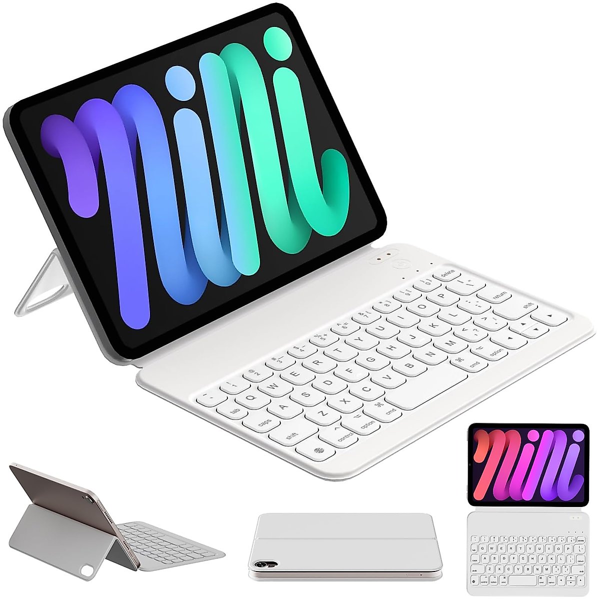 HOU Keyboard Case for iPad Mini 7th (A17 Pro, 2024) & 6th (2021) 8.3-inch, Ultra Slim Folio Type of Keyboard, Power Display, Magnetic Protective Cover Support iPad Mini 6/7