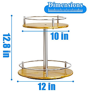Lazy Susan Organizer - 2 Tier Rotating Spice Rack for Cabinet, Wood Lazy Susan Turntable for Pantry Kitchen Countertop, 12-inch Kitchen Spice Storage