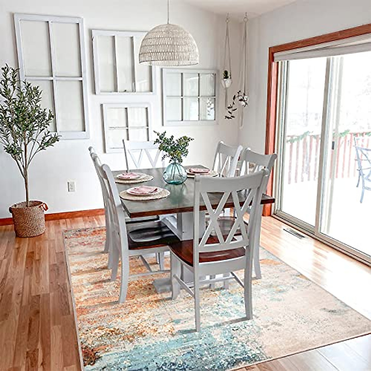 RoomTalks Ultra Thin Bright Colorful Modern Abstract Area Rugs 3x5 Non-Slip TPR Backed, Orange Turquoise Kitchen Bathroom Rugs Indoor Entryway Bedroom Dorm Throw Carpet Machine Washable