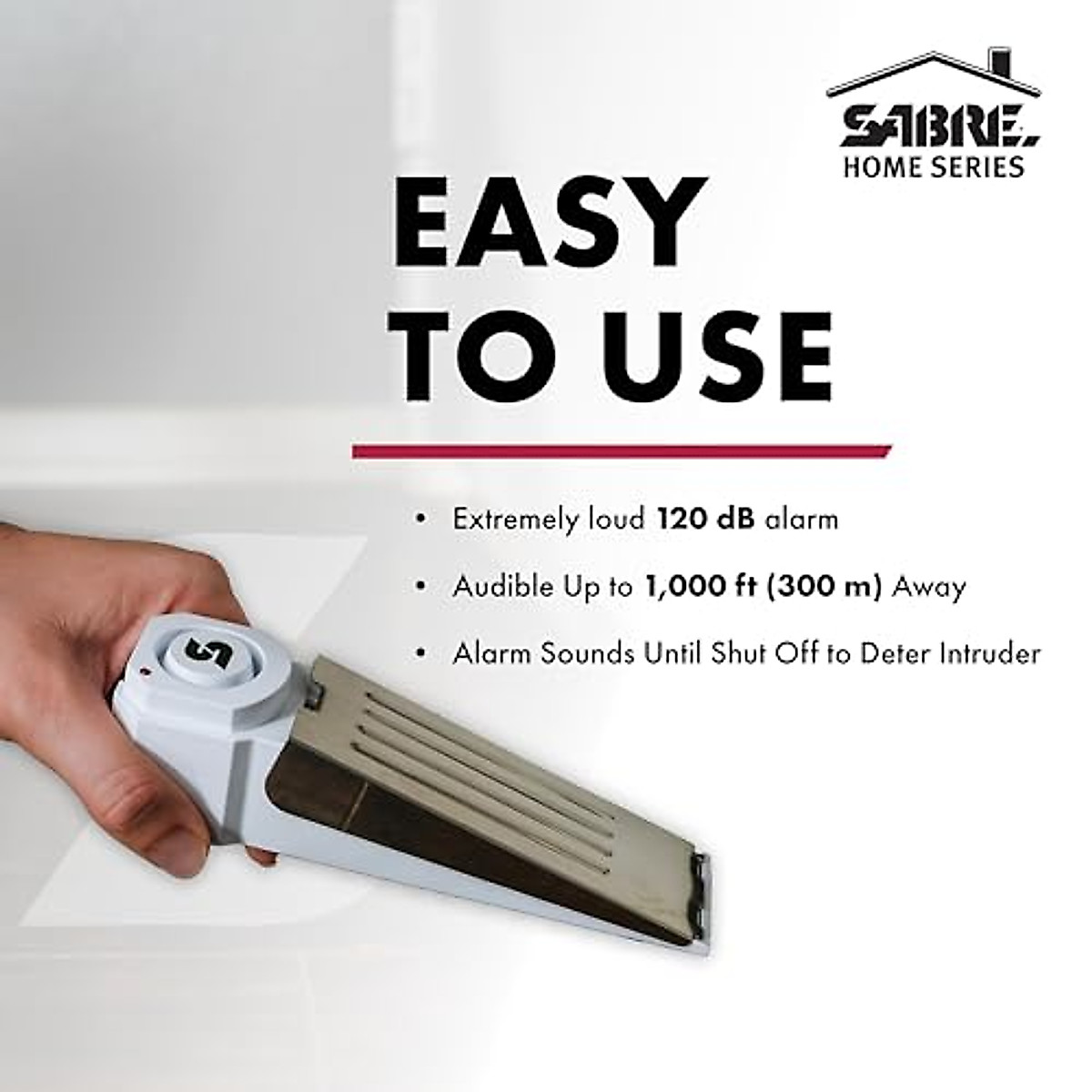 SABRE 120 dB Wedge Door Stop Security Alarm, Extremely Loud Wireless Alarm Siren Audible Up To 1,500 Ft., Non-Skid Pad, Compact Alarm Great for Home, Travel, Apartment or Dorm