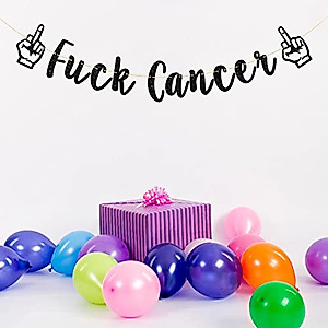 Talorine Fuck Cancer Banner, Cancer Theme Party Decoration, Breast Cancer, Cancer Free Party Supplies (Black Glitter)