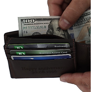 Custom Wallets For Men, Personalized Gifts For Men, Personalized Wallet For Men, Customized Engraved Full Grain Leather with RFID Blocking, Custom Gifts, Customized Wallets For Fathers Day (Black)