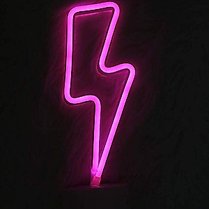 QiaoFei LED Neon Lightning Sign Shaped Decor Light,Wall Decor for Chistmas,Birthday Party,Kids Room, Living Room, Wedding Party Decor (Pink)