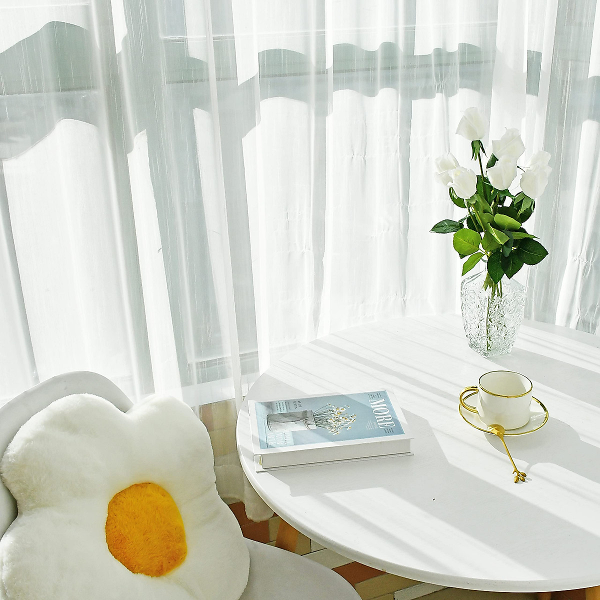 Mandy's 10pcs White Fake Flowers Artificial Silk Rose Bud 15" for Valentine’s Day Home Decoration Bridal Wedding Bouquet Parties and Mother's Day Easter（Vase not Include）