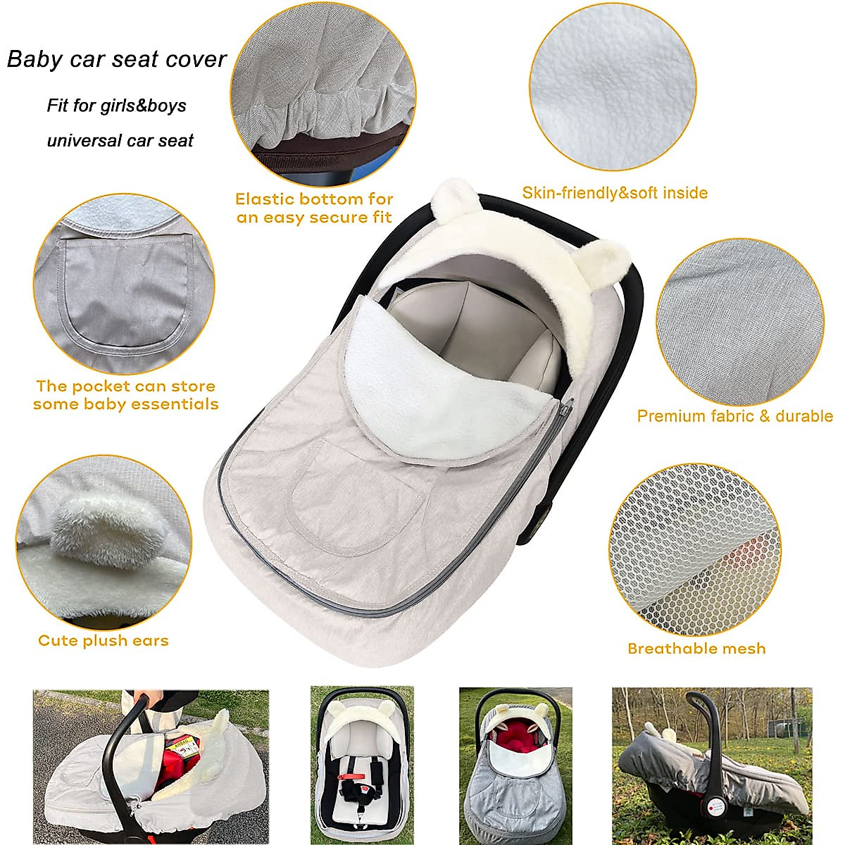 Car Seat Cover Baby Carseat Covers,Car Seat Covers for Babies Winter,Universal Infant Car Seat Canopy Shield for Cold Weather, Warm and Cozy Protect Boy&Girl from Cold Wind-for All Seasons