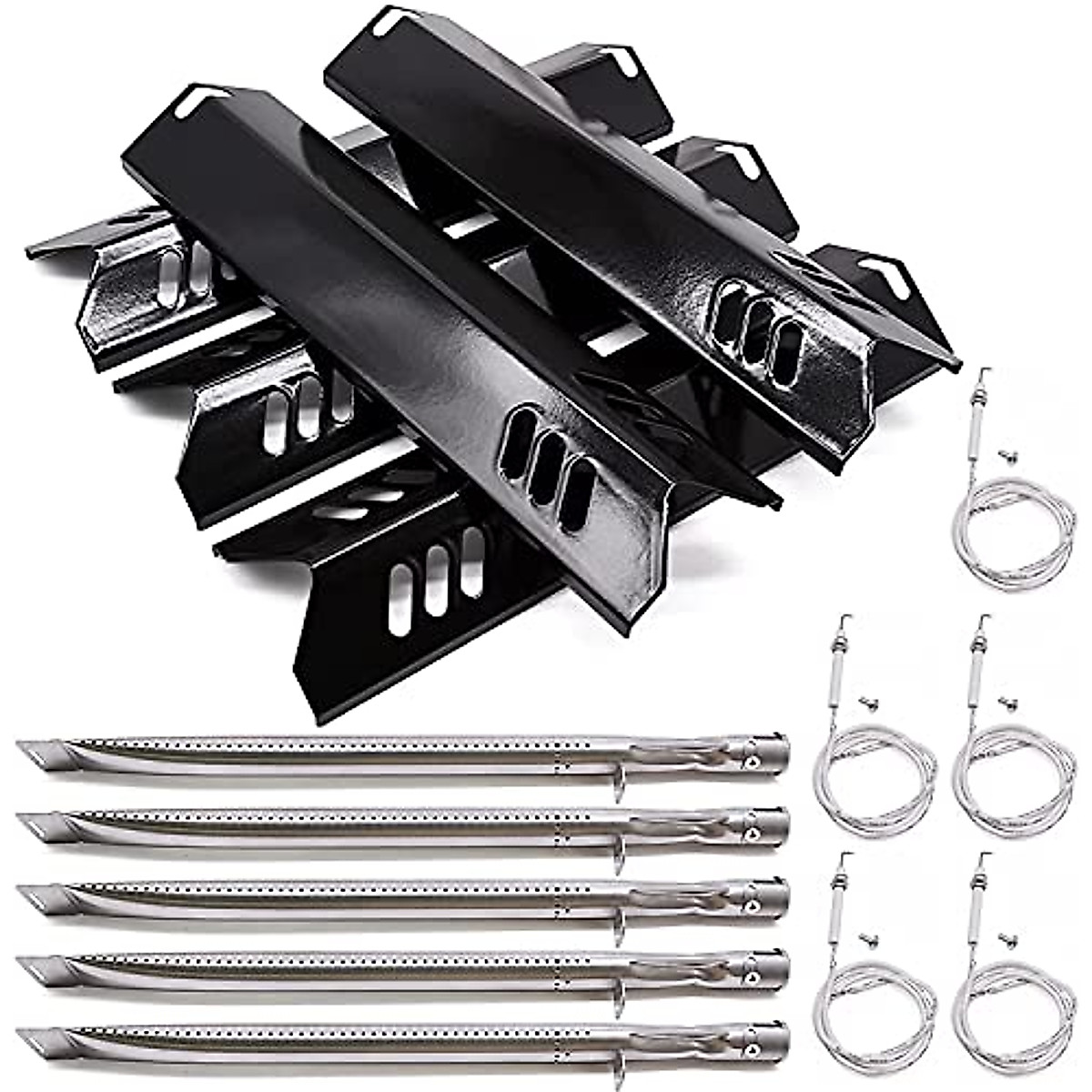 Adviace Grill Parts Kit Compatible with Dyna-Glo Dynaglo DGF510SBP DGF493BNP, Backyard Grill BY13-101-001-12 BY15-101-001-02 GBC1461W, 5 Pack Heat Plate Shields & Grill Burner Tubes & Grill Igniters