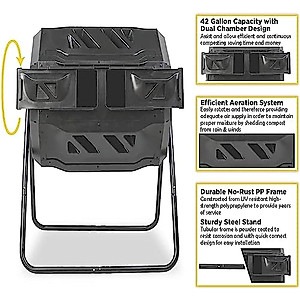 Compost Bins Outdoor 43 Gallon Garden Compost Tumbler Bin ｜ Extra Wide Dual Chamber with 360 Degree Rotating Composter Food Waste Bin ｜Outdoor Aerating Waste Bin Composting Tumbler