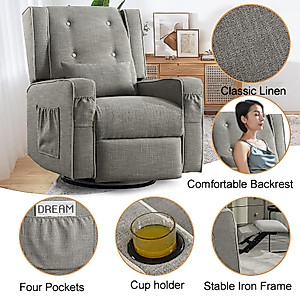 OQQOEE Rocking Chair Nursery Baby Rocker Swivel Chair Glider Rocker Recliner Cozy Swivel Rocking Chairs with Cup Holders,Pockets for Living Room Baby Room (Beige 1 PC)