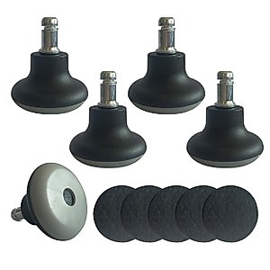 LIMTIEN Bell Glides Replacement Office Chair Swivel Caster Wheels to Fixed Stationary Castors, Short Profile with Separate Self Adhesive Felt Pads Black 5pcs