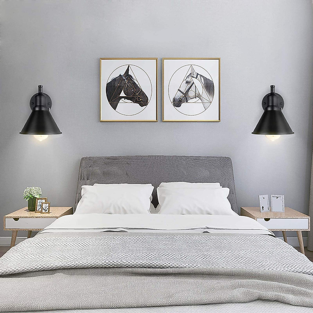 IC INSTANT COACH, Swing Arm Wall Light Fixtures Wall Light Plug-in Cord with On Off Switch on Cord Industrial Wall Sconce Black Finish (2 Lights)