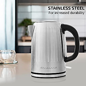 Ovente Stainless Steel Electric Kettle Hot Water Boiler 1.7 Liters - Powerful 1750W BPA Free w/ Auto Shut Off & Boil Dry Protection, Portable Instant Hot Water Pot for Coffee & Tea - Silver KS711S