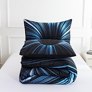 NTBED 3D Abstract Geometric Comforter Set Line Printed Microfiber Bedding Sets for Kids Boys Teens,Blue Twin