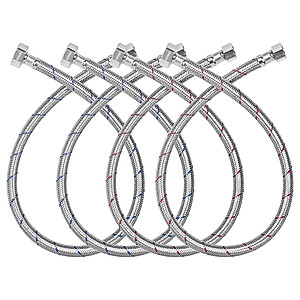 4 Pcs Faucet Hose Connectors, 3/8" Comp x 1/2" FIP Premium Braided Stainless Steel Water Supply Lines for Bathroom, Toilet and Kitchen Faucets (24 Inch)