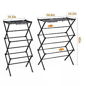 KeingGcopr Household Indoor Foldable Drying Rack Clothing, Laundry Drying Rack - 40" x 28.8" x 14.2", Space Saving Indoor&Outdoor, Black