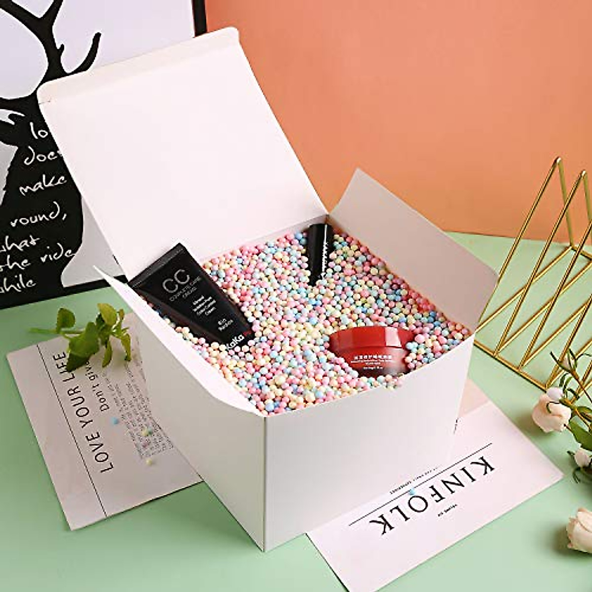 SHIPKEY 10PCS White Cardboard Gift Boxes with lids | 8x8x6 Inch Gift Boxes with Pull Bows(Golden Ribbons) | for Party, Wedding, Christmas, Holidays, Birthdays, Gift Wrap, and All Other Occasions