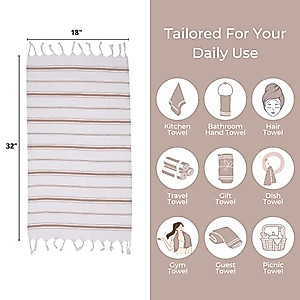 FESHKA Turkish Hand Towels Set of 2-100% Organic Cotton, 18x32 Prewashed Super Absorbent Peshtemal Towel for Hand, Kitchen, Face, Hair, Gym, Dishcloth, Yoga, Tea, Farmhouse Boho Decor (Brown)