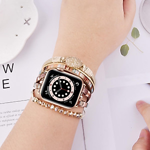 VISOOM Beaded Boho Bracelet Compatible for Apple Watch Band 40mm/38mm/41mm/42mm Series 10 9 8 7 SE Series 6/5/4 Women Leather Fashion Cute Handmade Multilayer Wrap Watch Strap for iWatch Bands 3/2/1