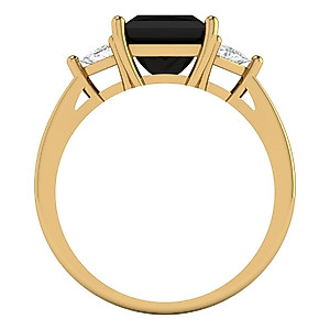 2.40ct Princess cut 3 stone Solitaire Natural Black Onyx Engagement Promise Anniversary Bridal Ring 18K Yellow Gold 10.25