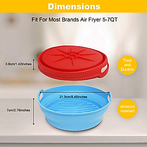 2 Pack Air Fryer Silicone Liners 8.5 Inch Foldable Silicone Air Fryer Basket Liners Reusable air fryer Silicone Pot Non Stick Food Safe Oven Silicone Baking Liners for 5 to 7 QT Air Fryer with Gloves