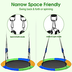 DEROFIT 40 Inch Flying Saucer Tree Swing for Kids,750lb Round Indoor Outdoor Swing Set with Foam Handle,Circle Swing with Steel Frame Adjustable Rope,Easy to Install 750lb Weight Capacity