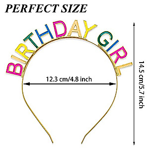Happy Birthday Crown Rainbow 'BIRTHDAY GIRL' Alloy Colorful Headband Birthday Headpiece for Party Decorations and Women Girls Birthday Gift