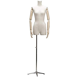 Mannequin Torso Mannequin Dress Form Torso Female Tailors Dummy Dressmakers Students Display Bust with Solid Wood Arm Detachable for Apparel Jewelry Show