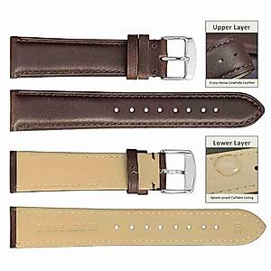 WOCCI 18mm Vintage Leather Watch Band for Men and Women, Silver Buckle (Dark Brown)