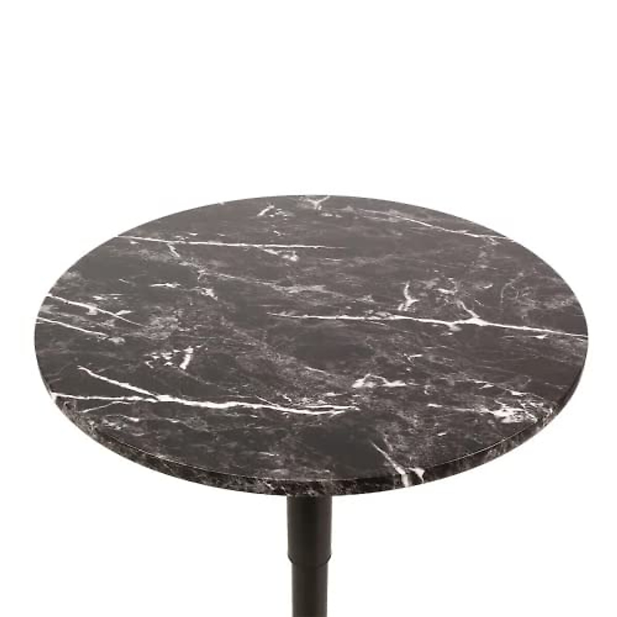 MoNiBloom Round High Top Table Height-Adjustable Bar Table with Black Marble Texture Top and Black Base, Modern Style, Suitable for Home Kitchen Balcony