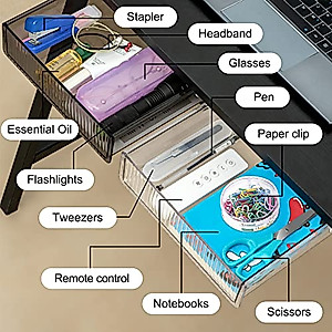 2 Pack Under Desk Drawer Organizer Slide Out, Self- adhesive Plastic Drawer Under Desk Storage Accessories & Workspace Organizers, Add a Drawer Under Table Storage for Office/ Classroom/ Home