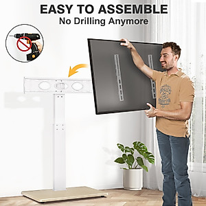 TV Floor Stand for 32-75 Inch Plasma LCD LED OLED Flat Panel or Curved Screen TVs, Swivel TV Stand Mount with Height Adjustment and Sturdy Wood Base, White