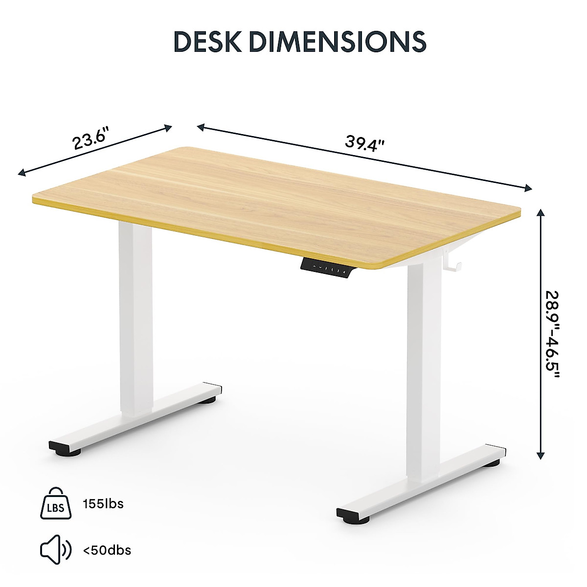 FLEXISPOT EN1 One-Piece Standing Desk 40 x 24 Inches Height Adjustable Desk Electric Sit Stand Up Desk Home Office Desks Computer Workstation (White Frame + Maple Desktop)