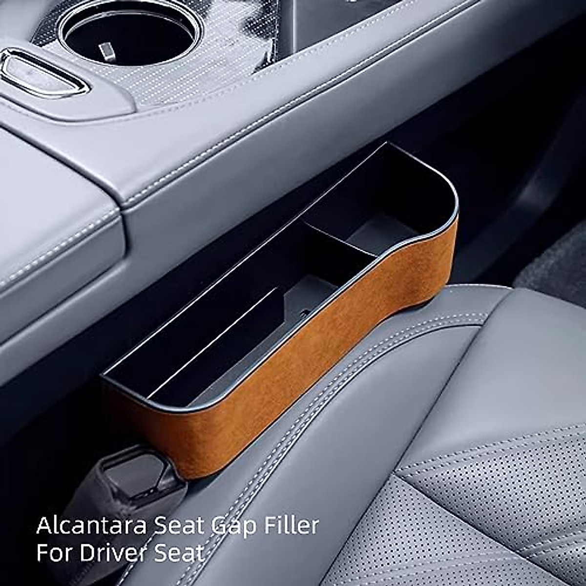 Alfanxi Car Seat Gap Filler Organizer Universal Fit Alcantara Material Gap Storage Box for Passenger Seat (4914Brown)