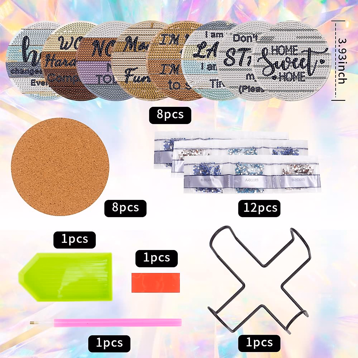 8 Pcs Diamond Art Painting Coasters Diamond Art Coasters with Holder, DIY Funny Inspirational Coasters, Diamond Art Painting Kits for Adults, Kids & Beginners, Farmhouse Bar Diamond Art Craft Coasters