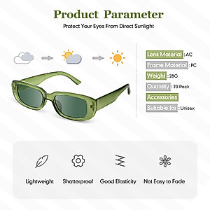 20 Pairs Small Retro Rectangle Sunglasses 90's Driving Glasses Vintage Narrow Square Sunglasses Unisex Frame Glasses for Women Men Teens