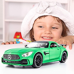 BDTCTK 1/24 Benz AMG GTR Toy Cars Model Car, Zinc Alloy Pull Back Toy car with Sound and Light for Kids Boy Girl Gift(Green)