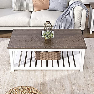 ChooChoo 3-Piece Farmhouse Living Room Table Set Includes Coffee Table & Two Rustic Vintage End Side Table with Storage Shelf