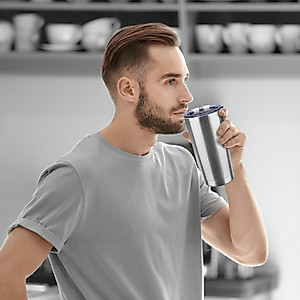 MEZMUT 20oz Insulated Tumblers with Lids and Straws Stainless Steel Coffee Tumbler Cup Double Wall Vacuum Travel Coffee Mugs for Home, Office, Outdoor(Silver,1 Pack)