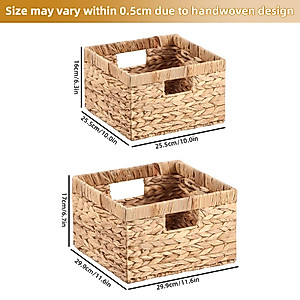 YheenLf Wicker Storage Basket with Handle for Organizing, Decorative Woven Storage Basket Bins for Makeup Towel Shelf Cupboards Drawer Closet Dresser, Water Hyacinth, Set of 2