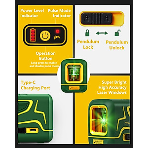 APEXFORGE X1C Cross Line Laser Level, with Rechargeable Battery, 100ft Green Beam, Self-Leveling, Vertical and Horizontal Line, Pulse Mode, 360° Magnetic Pivoting Base