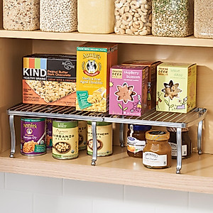 mDesign Expandable Wire Metal Kitchen Cabinet Shelf Rack - Adjustable Pantry, Countertop, Cupboard Shelf Organizer - Dish and Plate Storage Space-Saver, Hyde Collection, 2 Pack/4 Pieces, Silver