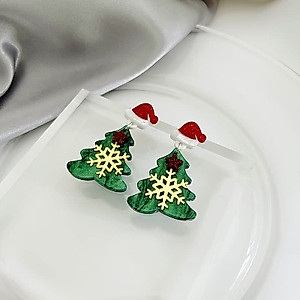 Christmas Cute Acrylic Dangle Earrings Acetate Snowman Christmas Tree Dangle Earrings Creative Heart Shape Snow Stud Earrings for Women Christmas Party Cosplay Costume Jewelry-Style H