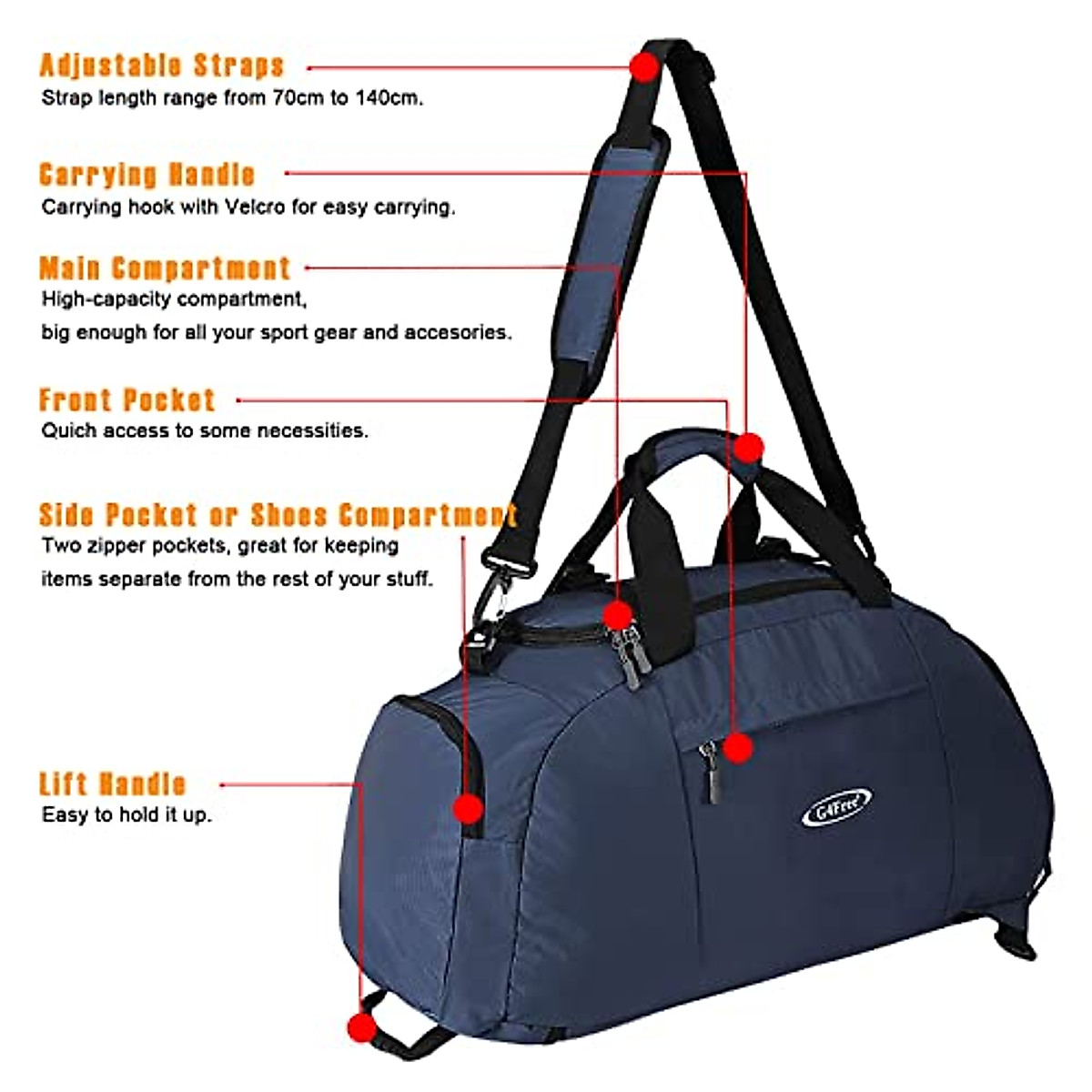 G4Free 40L 3-Way Duffle Bag Backpack Gym Bag for Men Women Sports Duffel Bag with Shoe Compartment Travel Backpack Luggage
